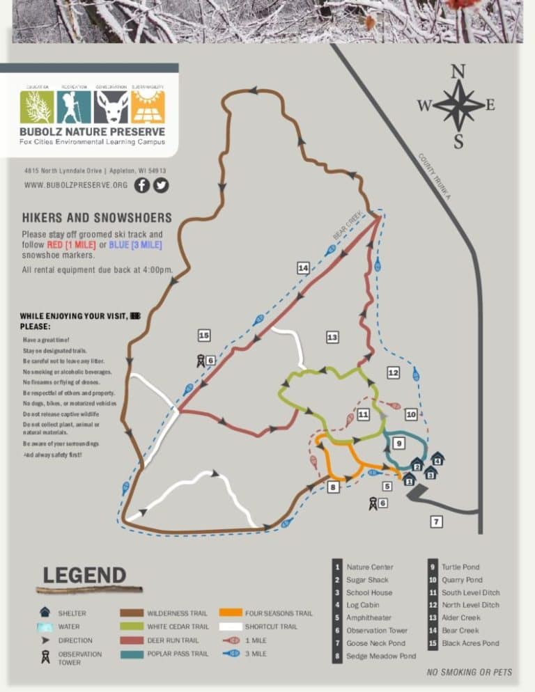 Trail Maps for Hiking Trails at Bubolz Nature Preserve